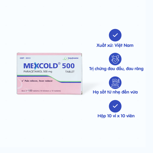 Mexcold 500mg (10 vỉ x 10 viên/hộp)
