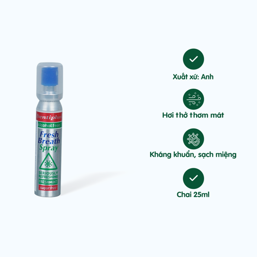 Xịt thơm miệng Dentiplus Alcohol Free Breath Spray (Chai 25ml)