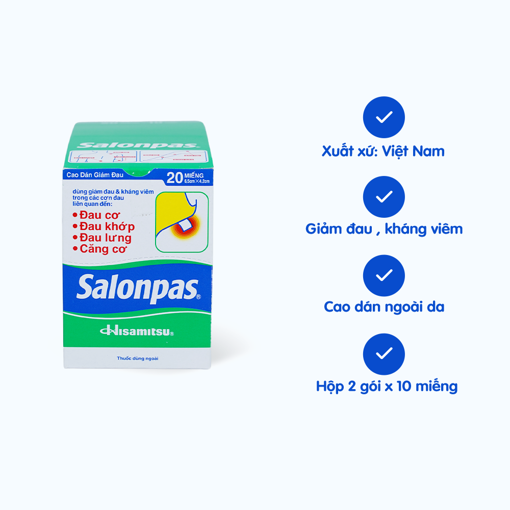 Salonpas (Hộp 2 gói x 10 miếng "6.5cm x 4.2 cm")