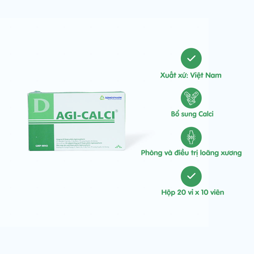 Agi-Calci 1250mg (Hộp 20 vỉ x 10 viên)
