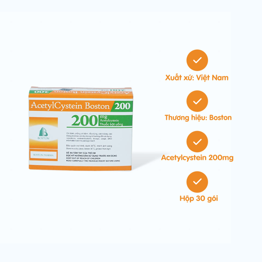 AcetylCystein Boston 200 (Hộp 30 gói)