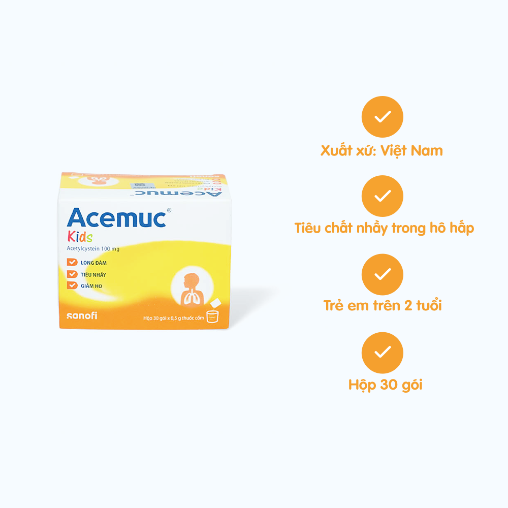 Acemuc Kids 100mg (Hộp 30 gói)