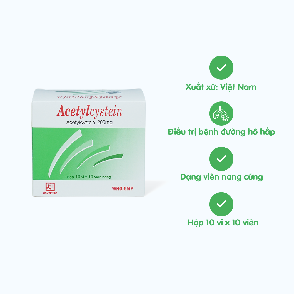 Acetylcystein 200mg (Hộp 10 vỉ x 10 viên)