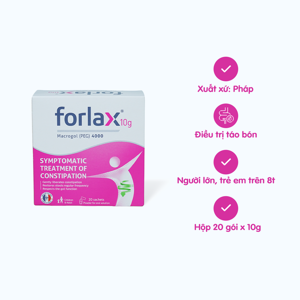 Bột pha dung dịch uống Forlax trị táo bón (20 gói x 10,176g)