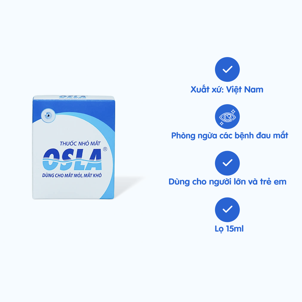 Dung dịch nhỏ mắt Osla mỏi mắt, khô mắt, phòng ngừa các bệnh về mắt ...