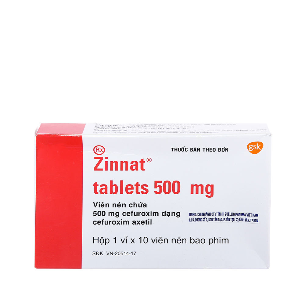 Viên nén bao phim Zinnat Tab 500mg kháng sinh điều trị nhiễm khuẩn (1 ...