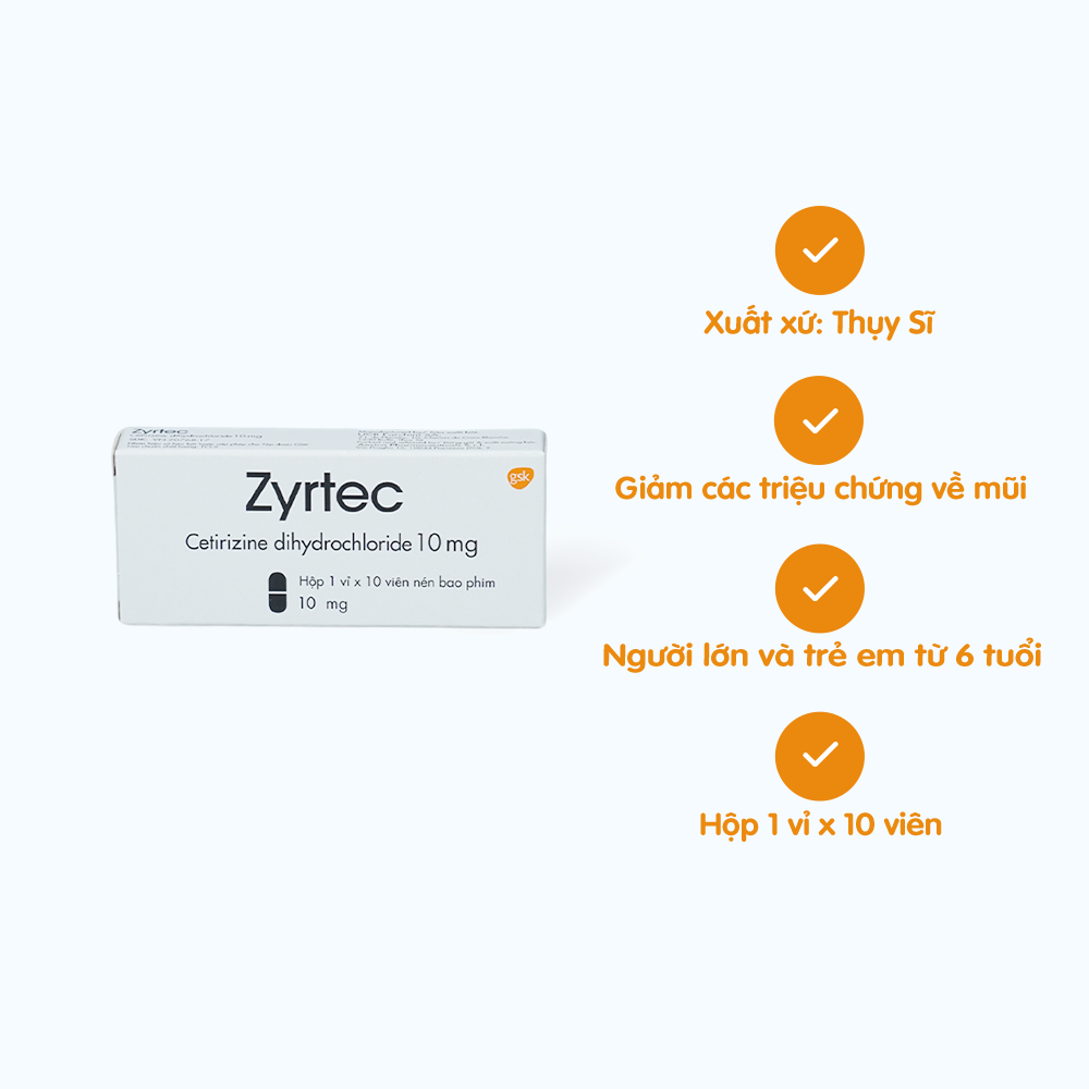 Zyrtec 10mg (Hộp 1 vỉ x 10 viên)