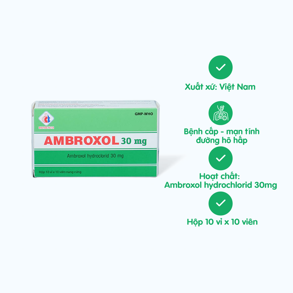 Ambroxol 30mg (Hộp 10 vỉ x 10 viên)