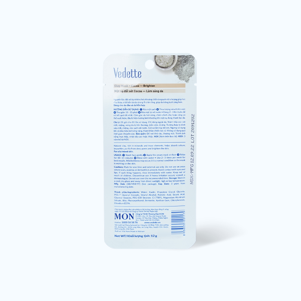 Mặt nạ đất sét bùn Vedette Clay Mask Cocoa (15ml)