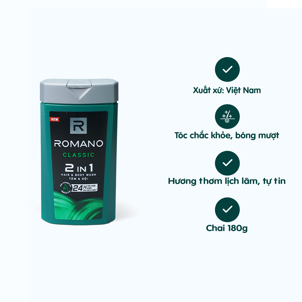 Sữa tắm gội cao cấp 2in1 Romano Classic (180g)