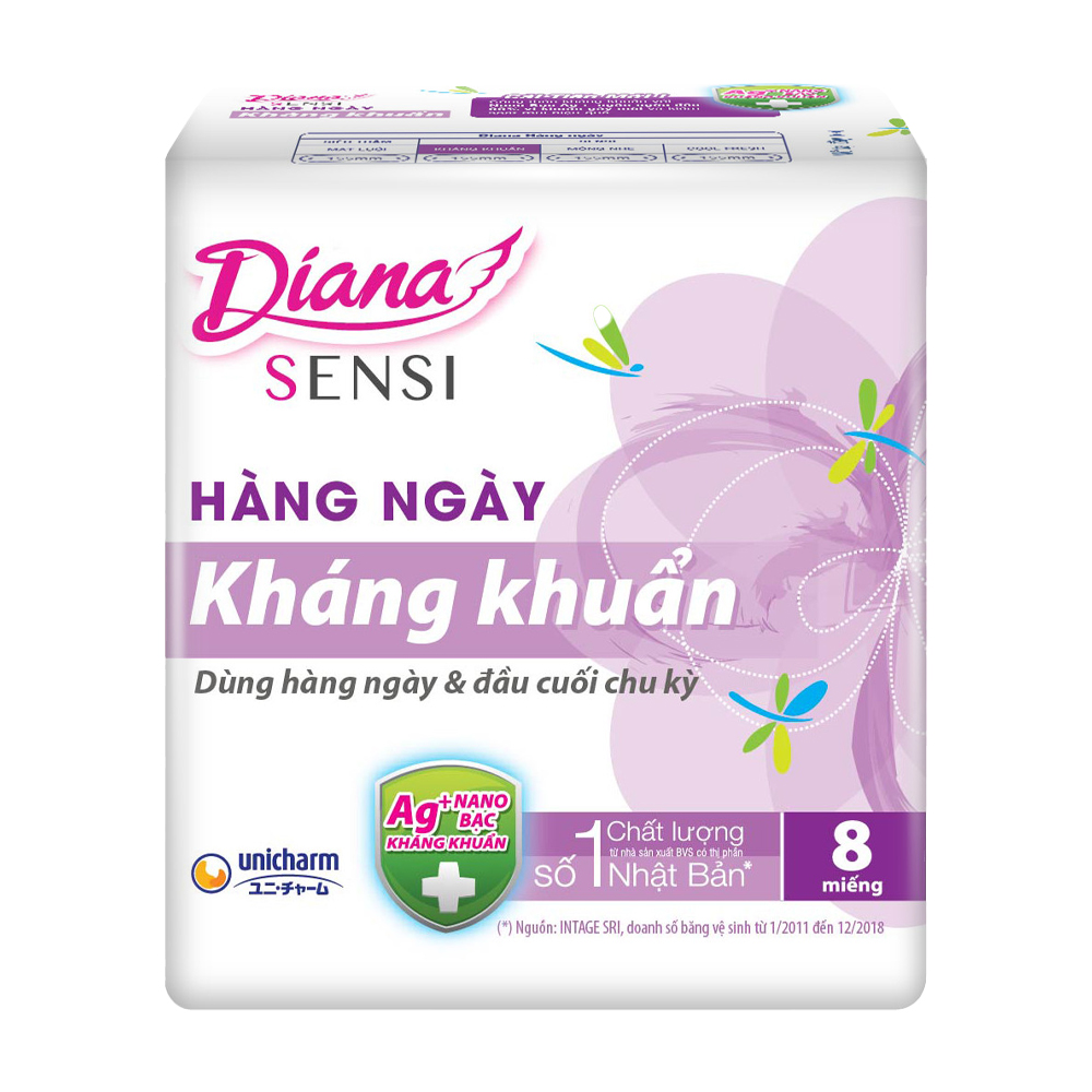 Băng vệ sinh kháng khuẩn hàng ngày Diana Sensi (8 miếng/gói)