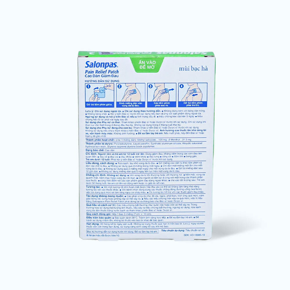 Cao dán Salonpas Pain Relief Patch 7cmx10cm giảm đau vai, đau cổ, đau ...