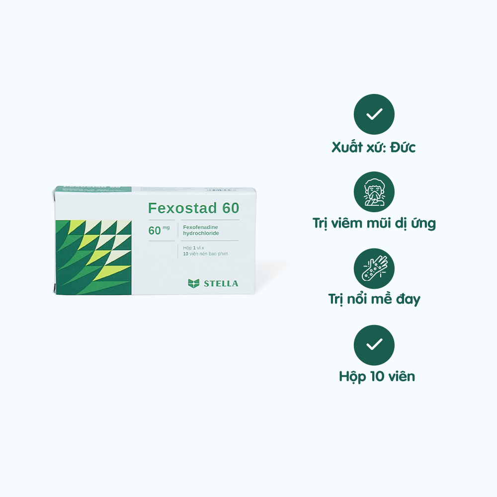 Viên nén bao phim Fexostad Stella 60mg trị viêm mũi dị ứng, mày đay (1 ...