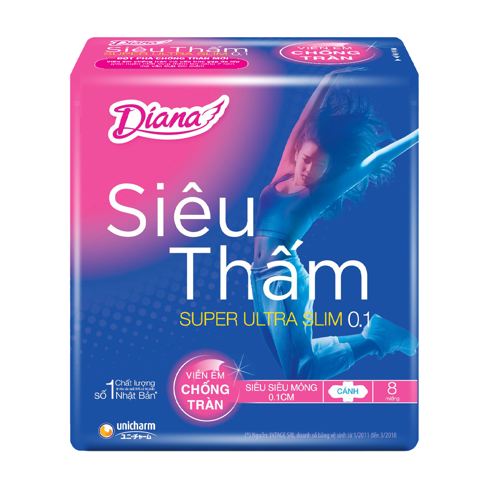 Băng vệ sinh siêu thấm mỏng cánh Diana Super Ultra Slim 0.1 (8 miếng/gói)