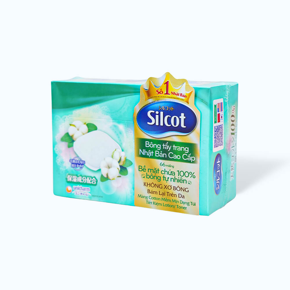 Bông trang điểm cao cấp Unicharm Silcot (66 miếng/hộp)