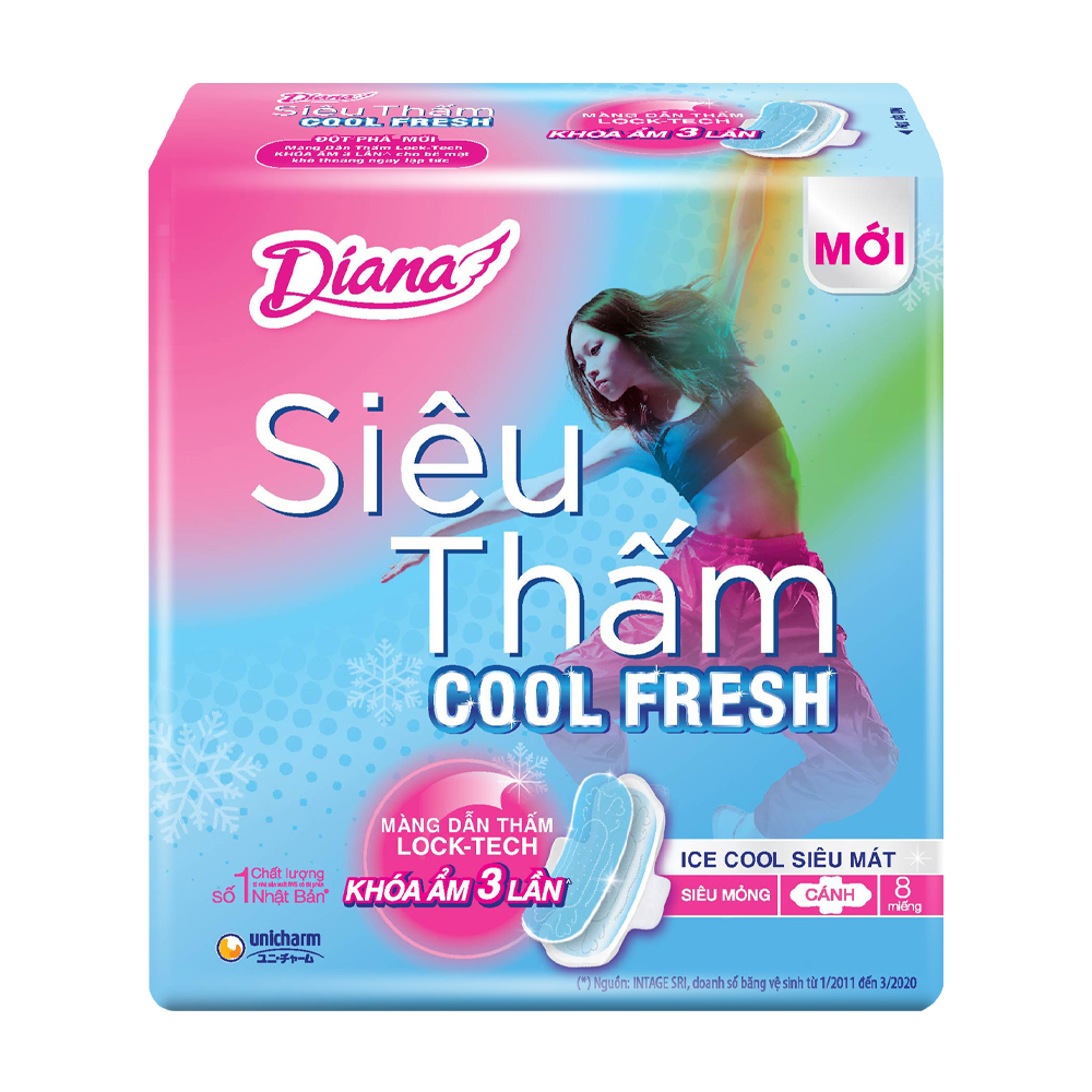 Băng vệ sinh Diana Sensi Cool Fresh Siêu thấm có cánh 23cm (8 miếng)