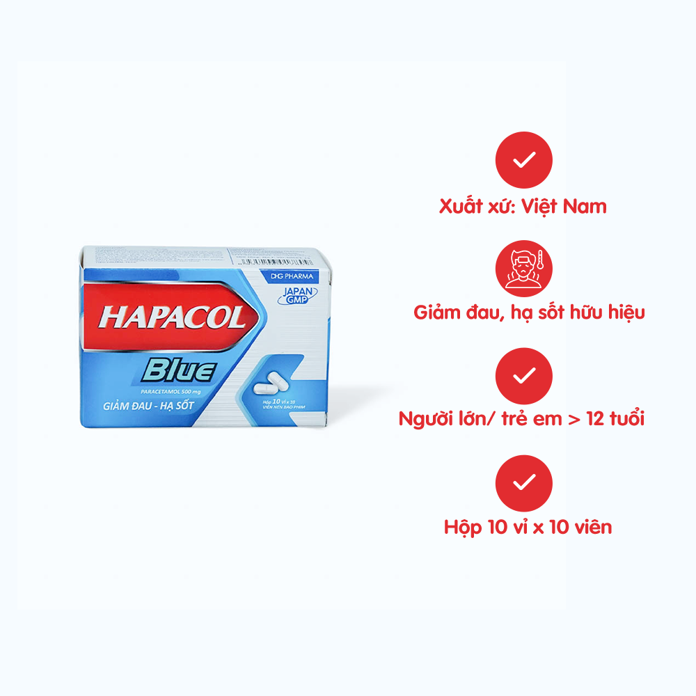 Hapacol Blue 500mg (Hộp 10 vỉ x 10 viên)