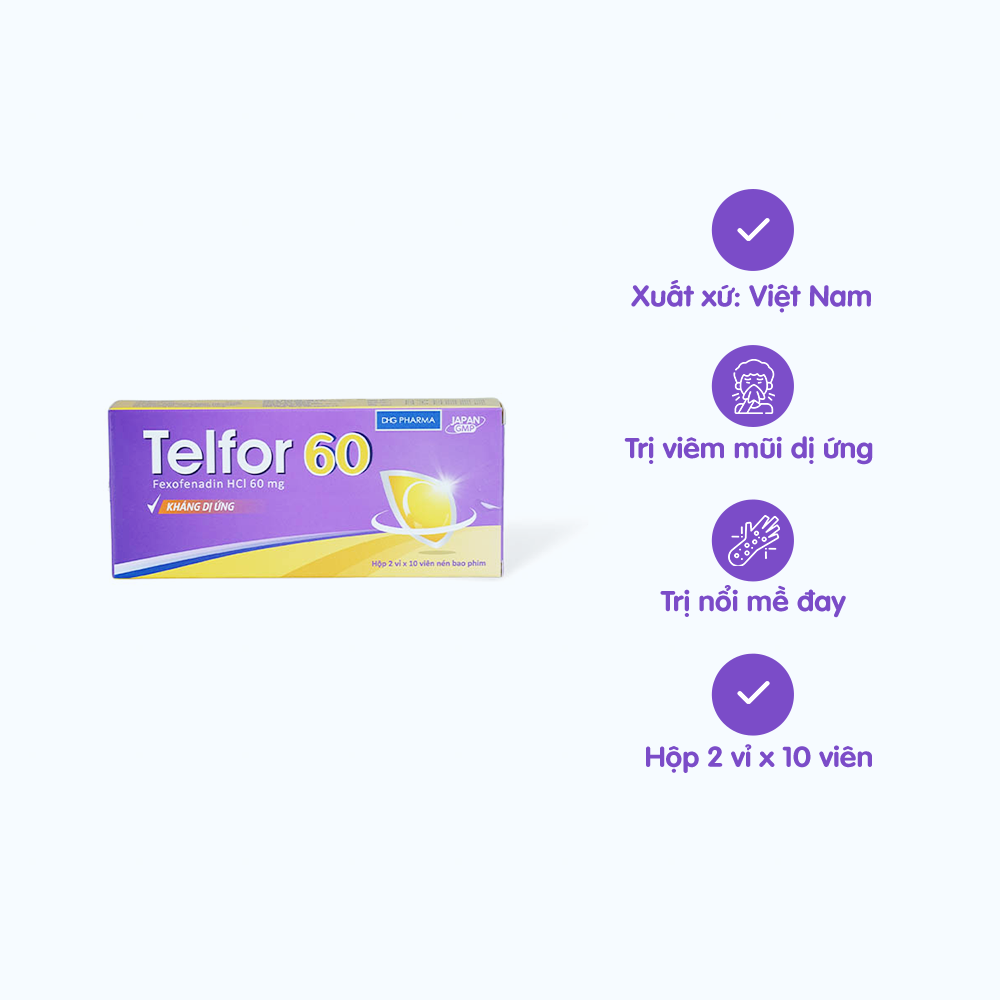 Telfor 60mg (Hộp 2 vỉ x 10 viên)