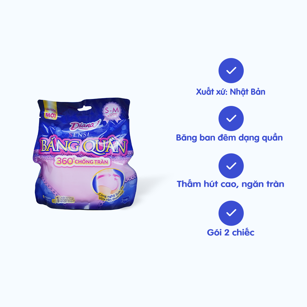 Băng Vệ Sinh Ban đêm Dạng Quần Diana Super Night Size S M 2 Chiếcgói