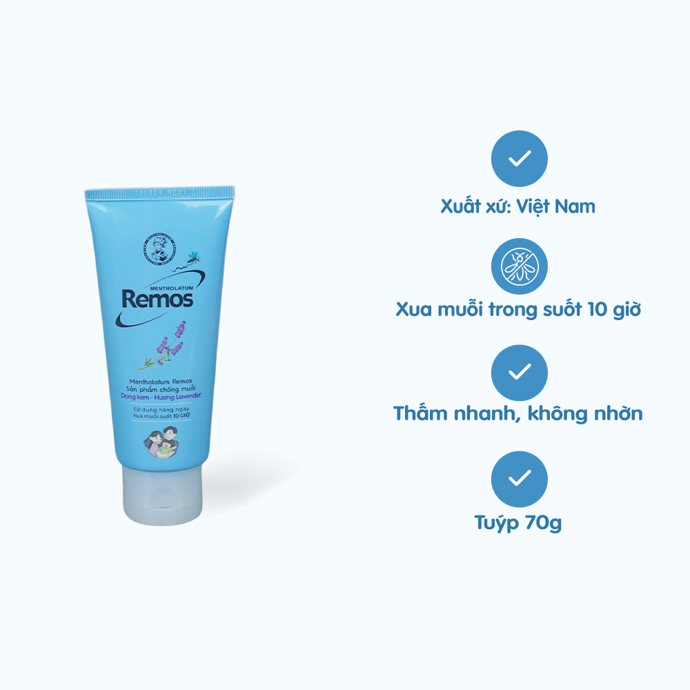 Sản phẩm chống muỗi dạng kem hương Lavender Mentholatum Remos (70g)
