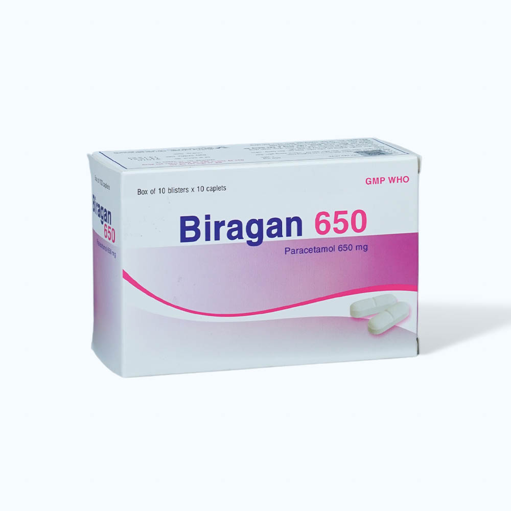 Viên nén Biragan 650mg giảm đau từ nhẹ đến vừa và hạ sốt (10 vỉ x 10 viên)