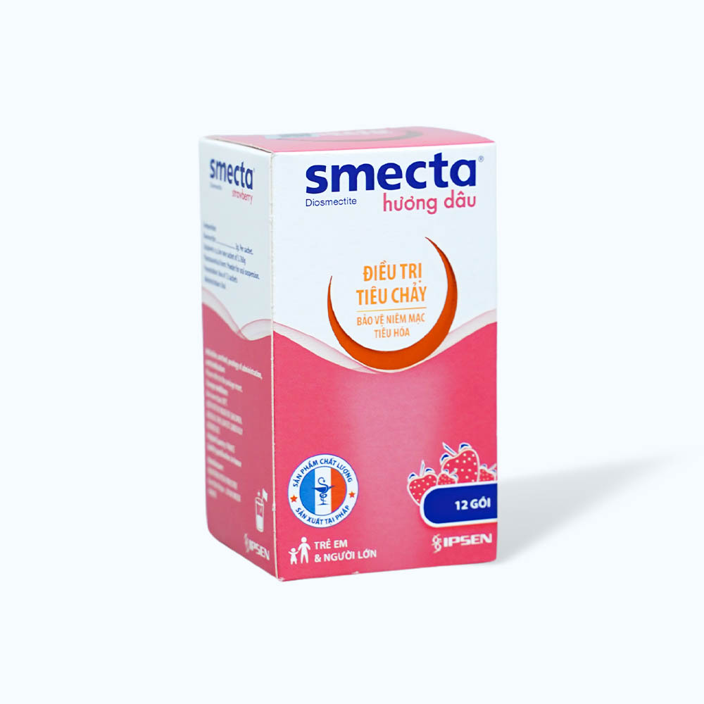Bột pha uống Smecta 3g Hương Dâu điều trị tiêu chảy, rối loạn tiêu hóa (hộp 12 gói)