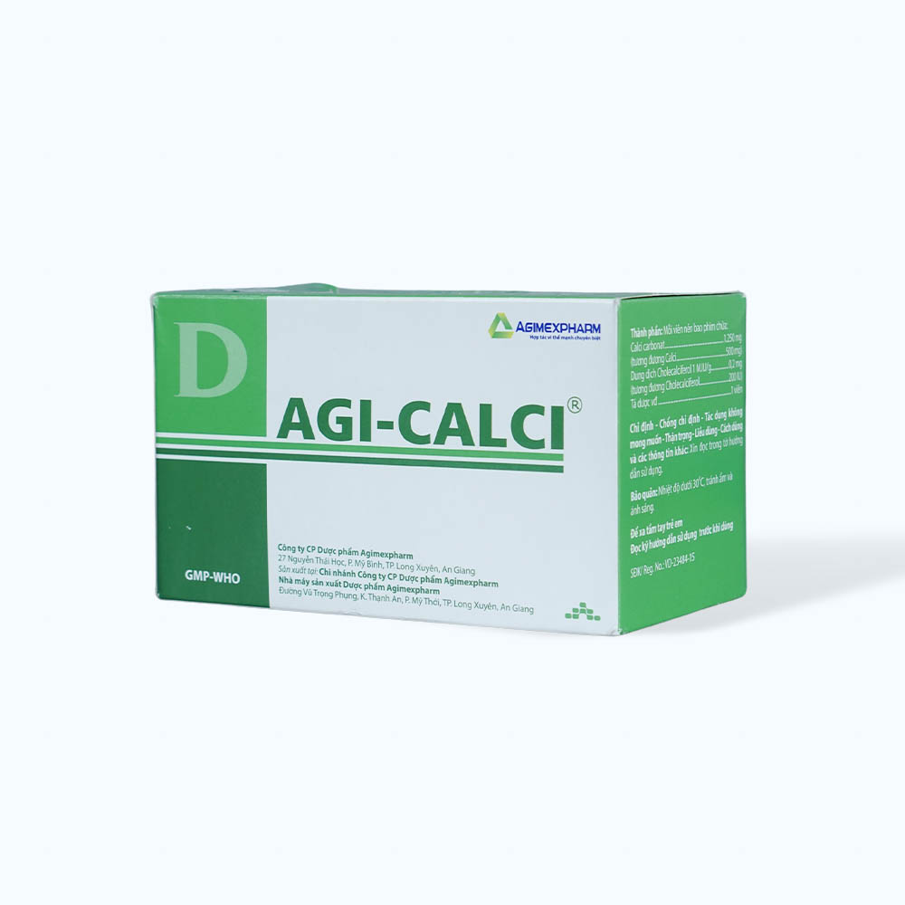 Viên nén bao phim Agi-Calci 1250mg bổ sung calci, D3 phòng và điều trị ...