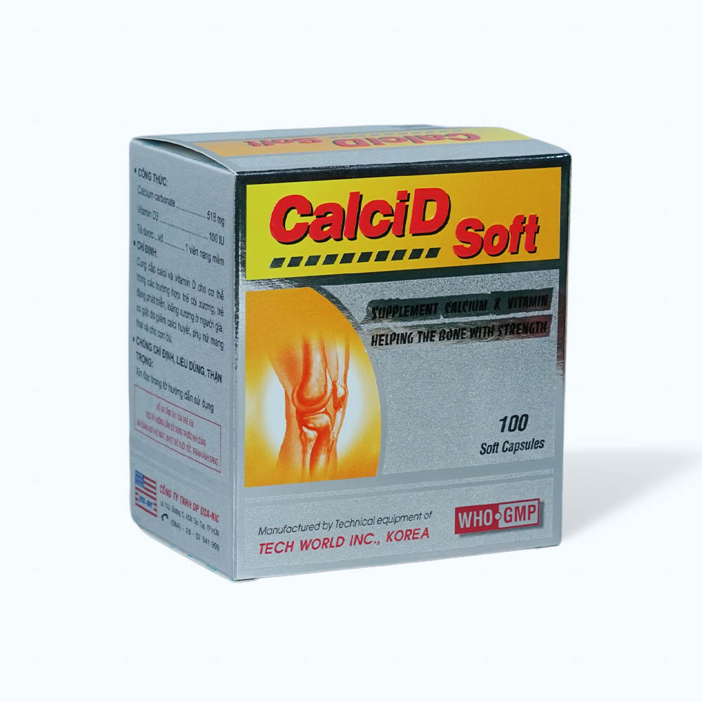 Viên nang mềm Calci D 518mg/100IU cung cấp calci và D3 giúp xương chắc ...