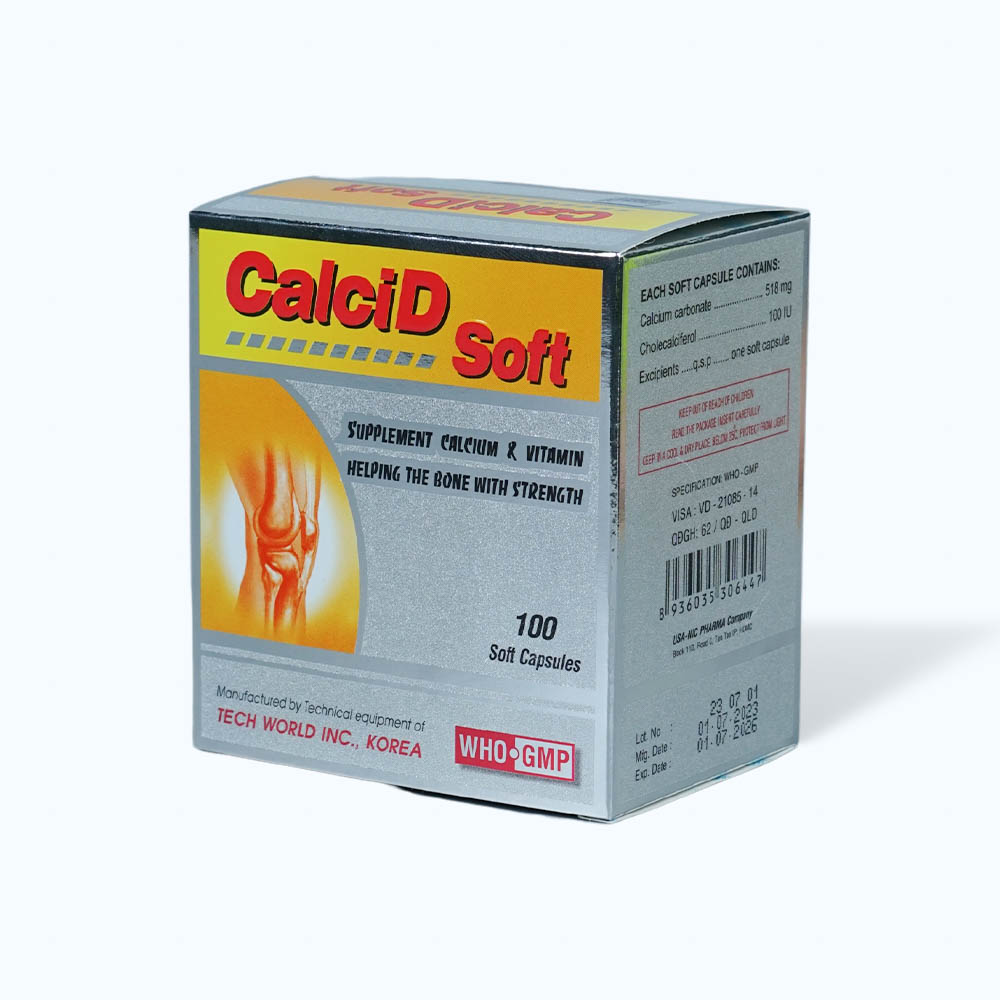 Viên nang mềm Calci D 518mg/100IU cung cấp calci và D3 giúp xương chắc ...