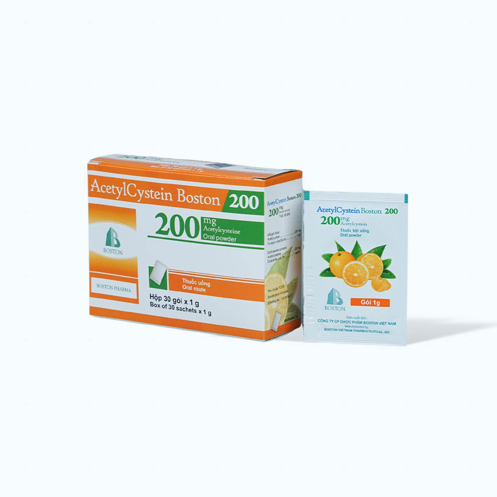 Thuốc bột uống Acetylcystein Boston 200mg điều trị rối loạn tiết dịch ...