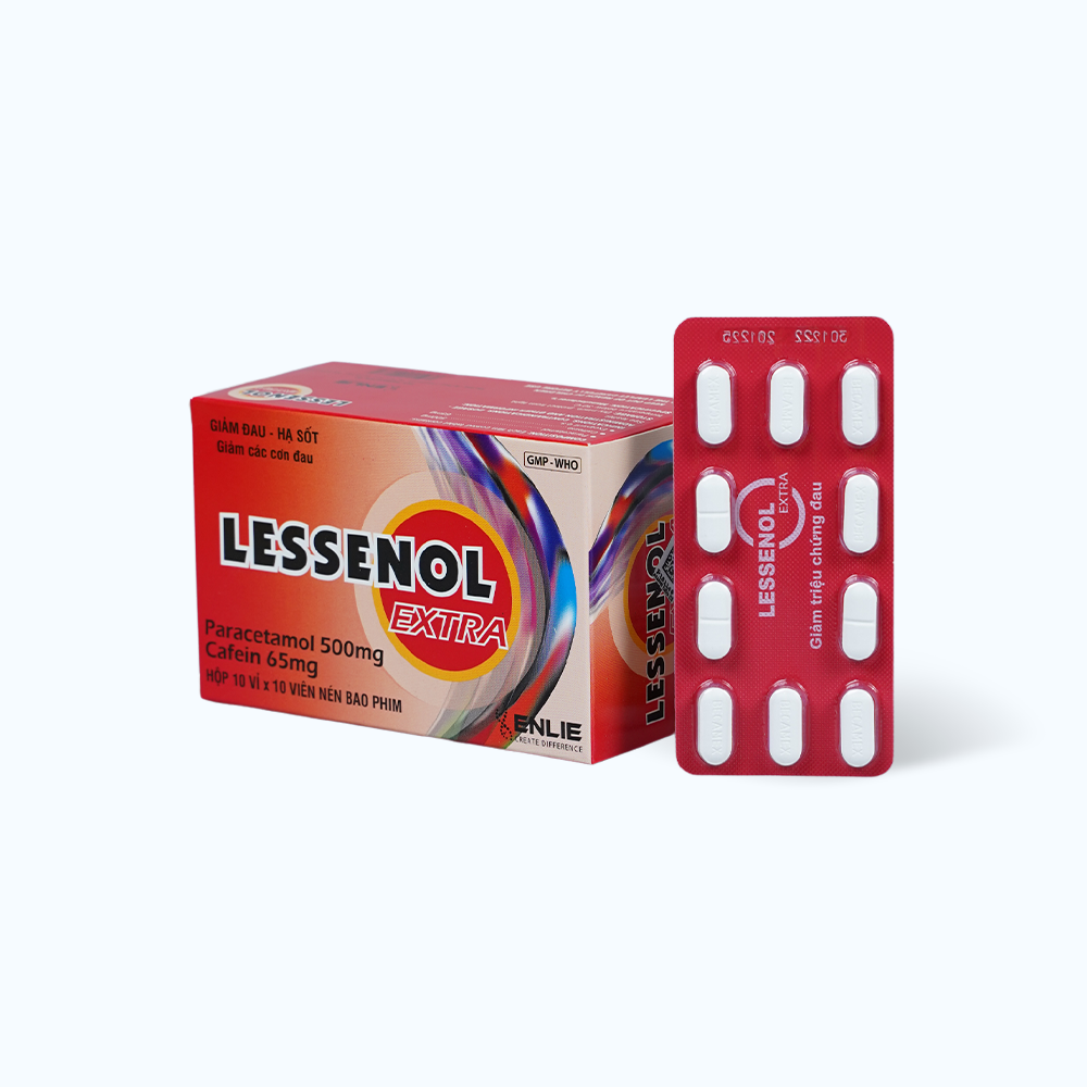 Viên nén bao phim Lessenol Extra điều trị triệu chứng cảm cúm: đau đầu ...