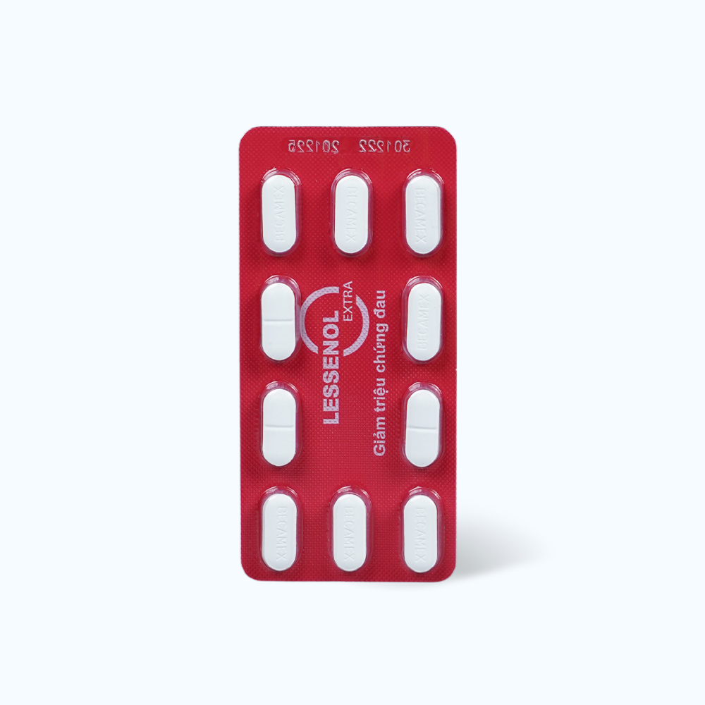Viên nén bao phim Lessenol Extra điều trị triệu chứng cảm cúm: đau đầu ...