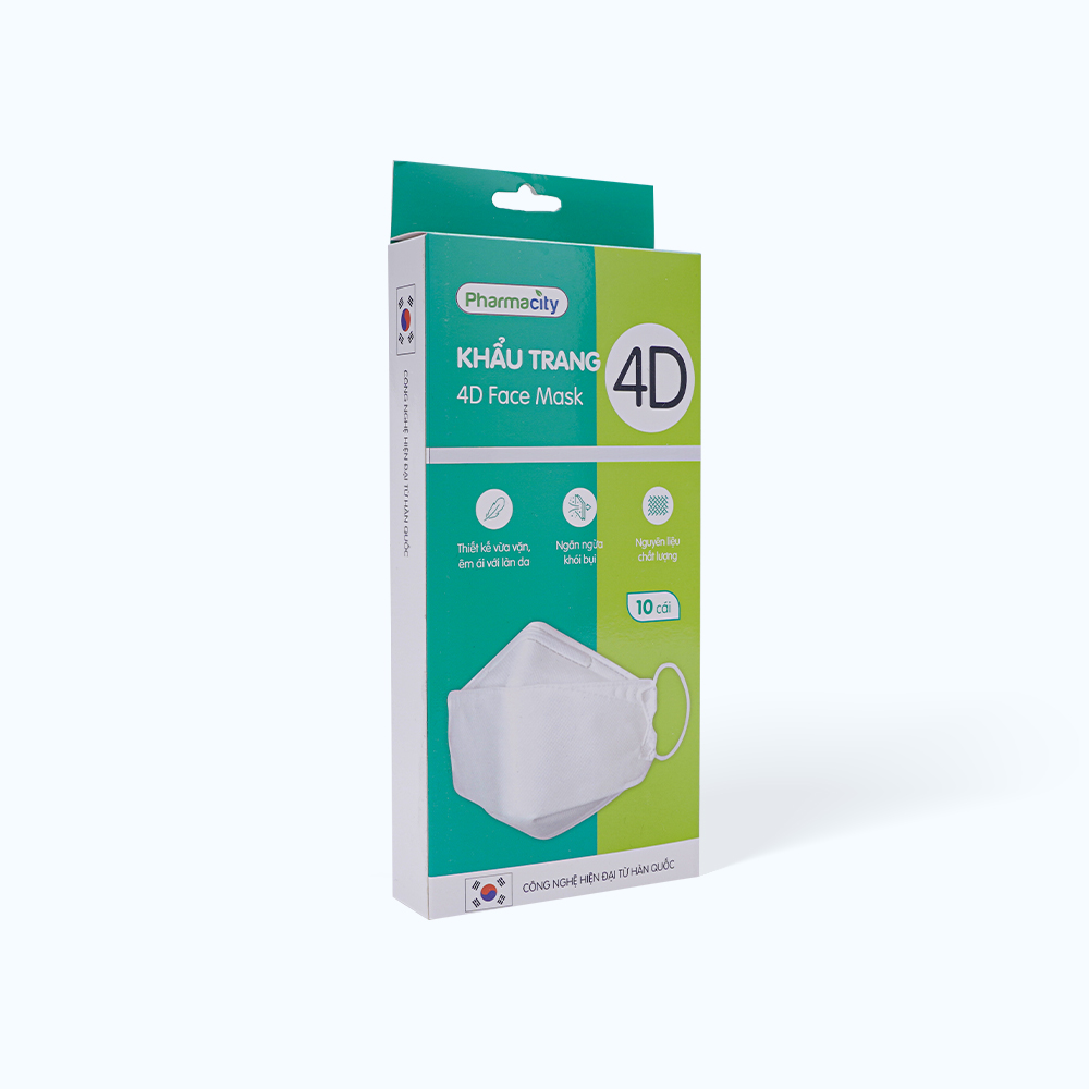 Khẩu trang 4D Pharmacity - Trắng (Hộp 10 cái)