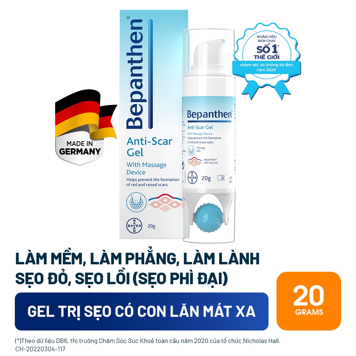 Gel chăm sóc và ngăn ngừa sẹo Bepanthen Anti-Scar Gel (Hộp 20g)