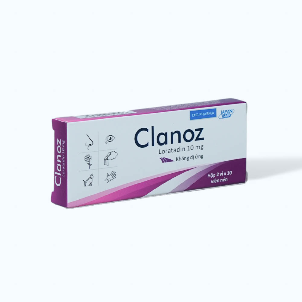 Viên nén Clanoz 10mg trị viêm mũi dị ứng, mày đay, ngứa (2 vỉ x 10 viên)