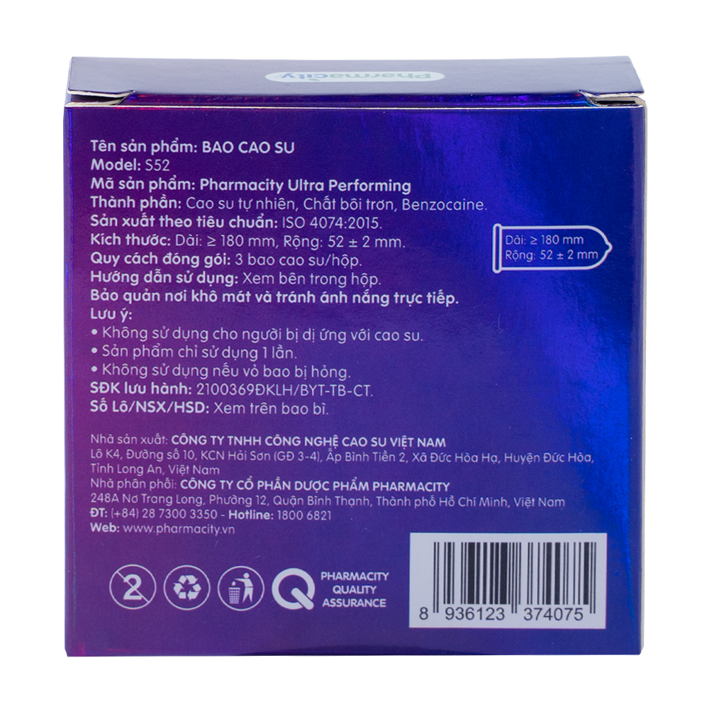 Bao cao su Pharmacity Ultra Performing N (Hộp 3 cái)