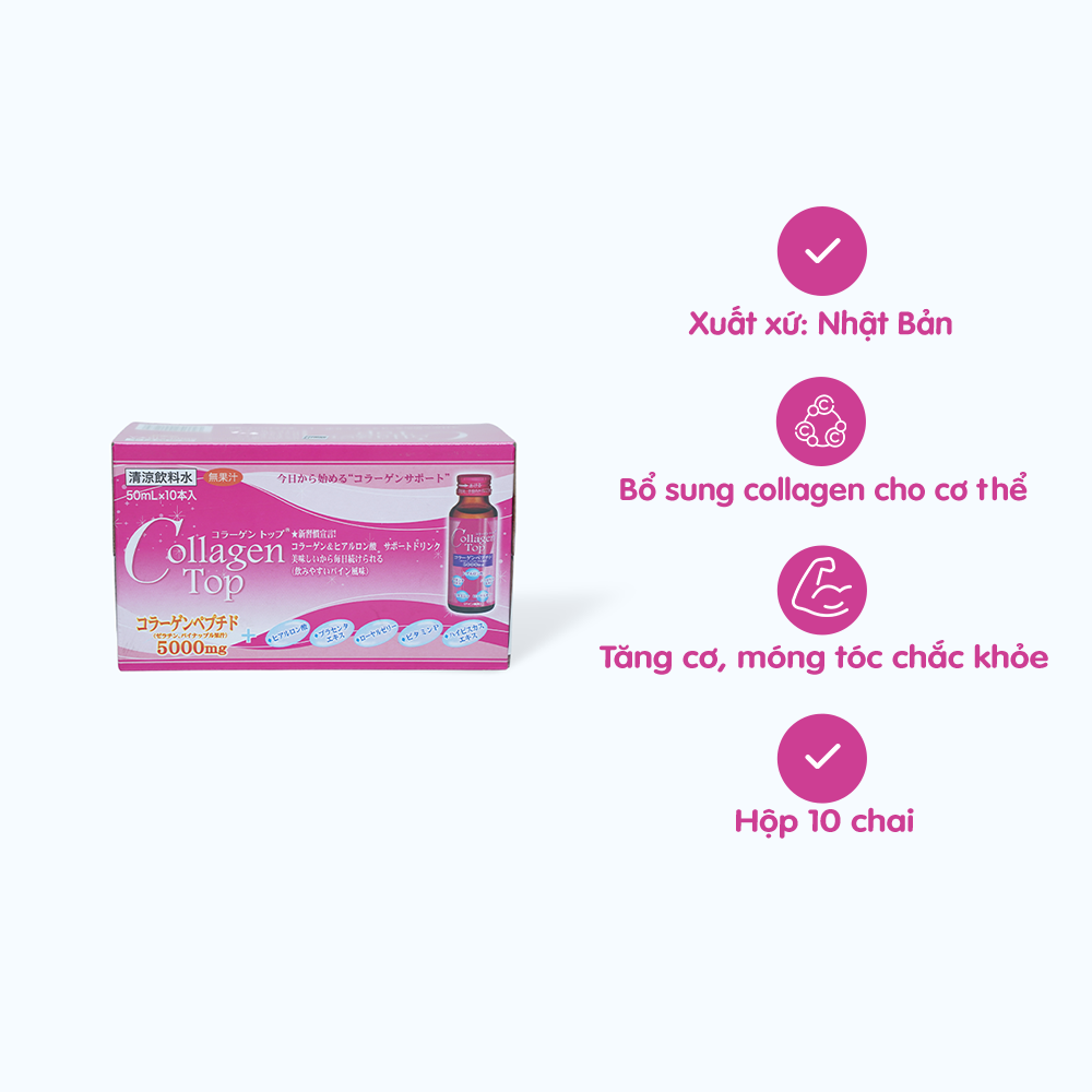 Nước uống Collagen Top 5000mg hỗ trợ đẹp da (Hộp 10 chai)