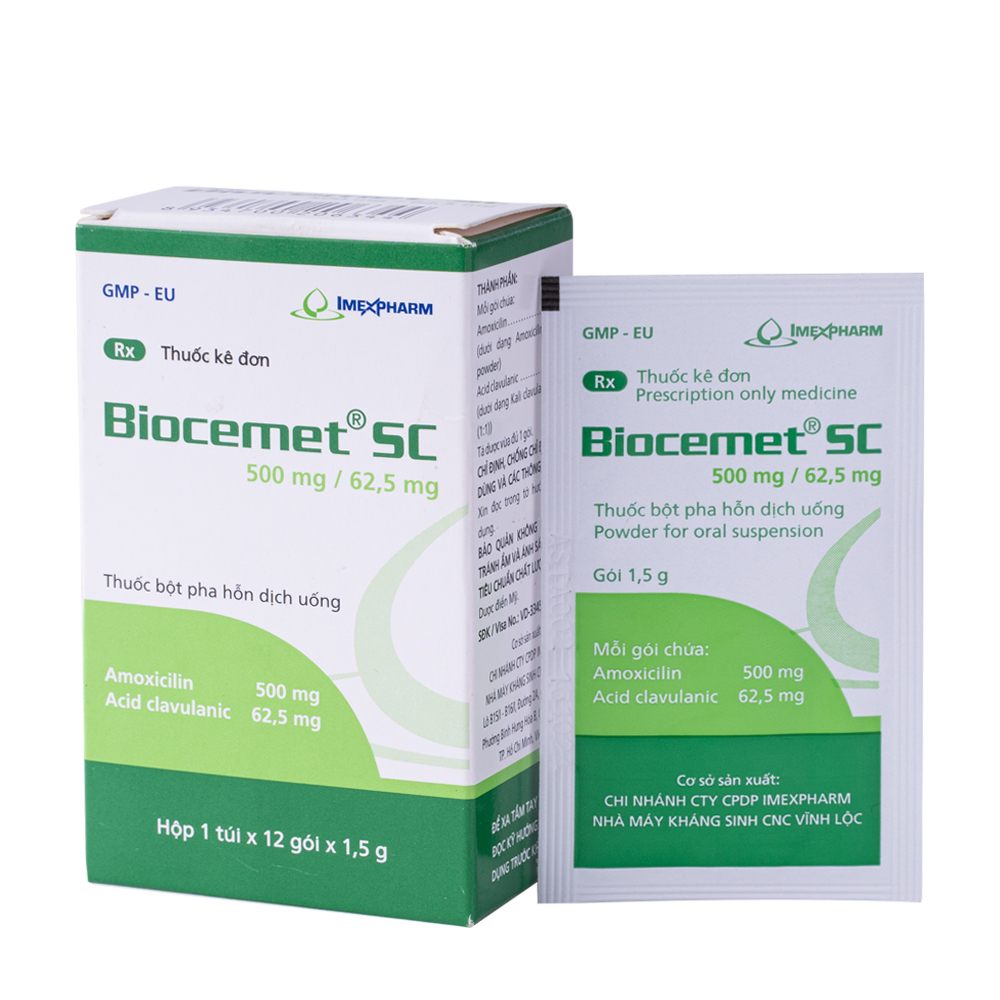 Bột pha hỗn dịch uống Biocemet SC 500mg/62.5mg điều trị nhiễm khuẩn ...