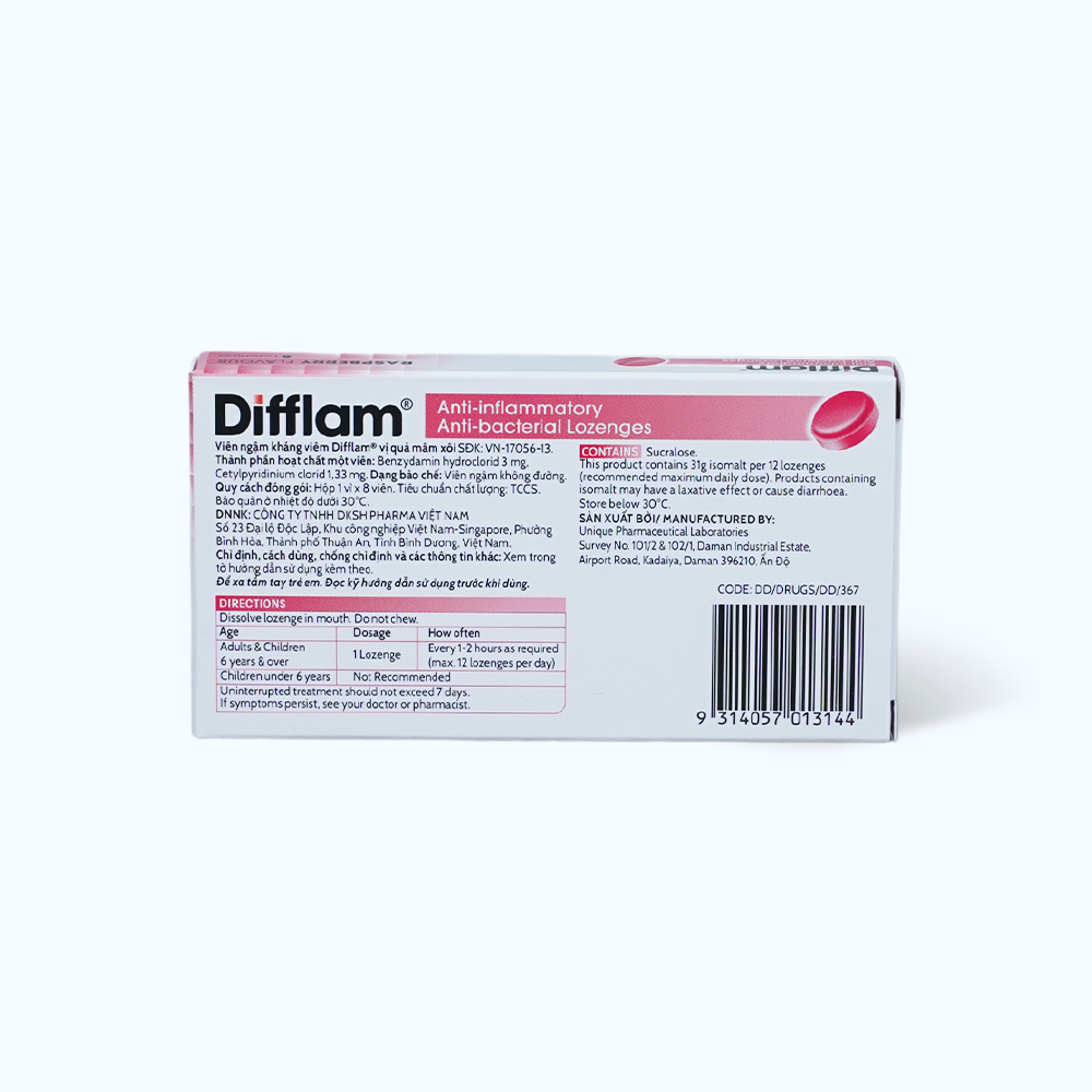 Difflam Lozenges (Raspberry)
