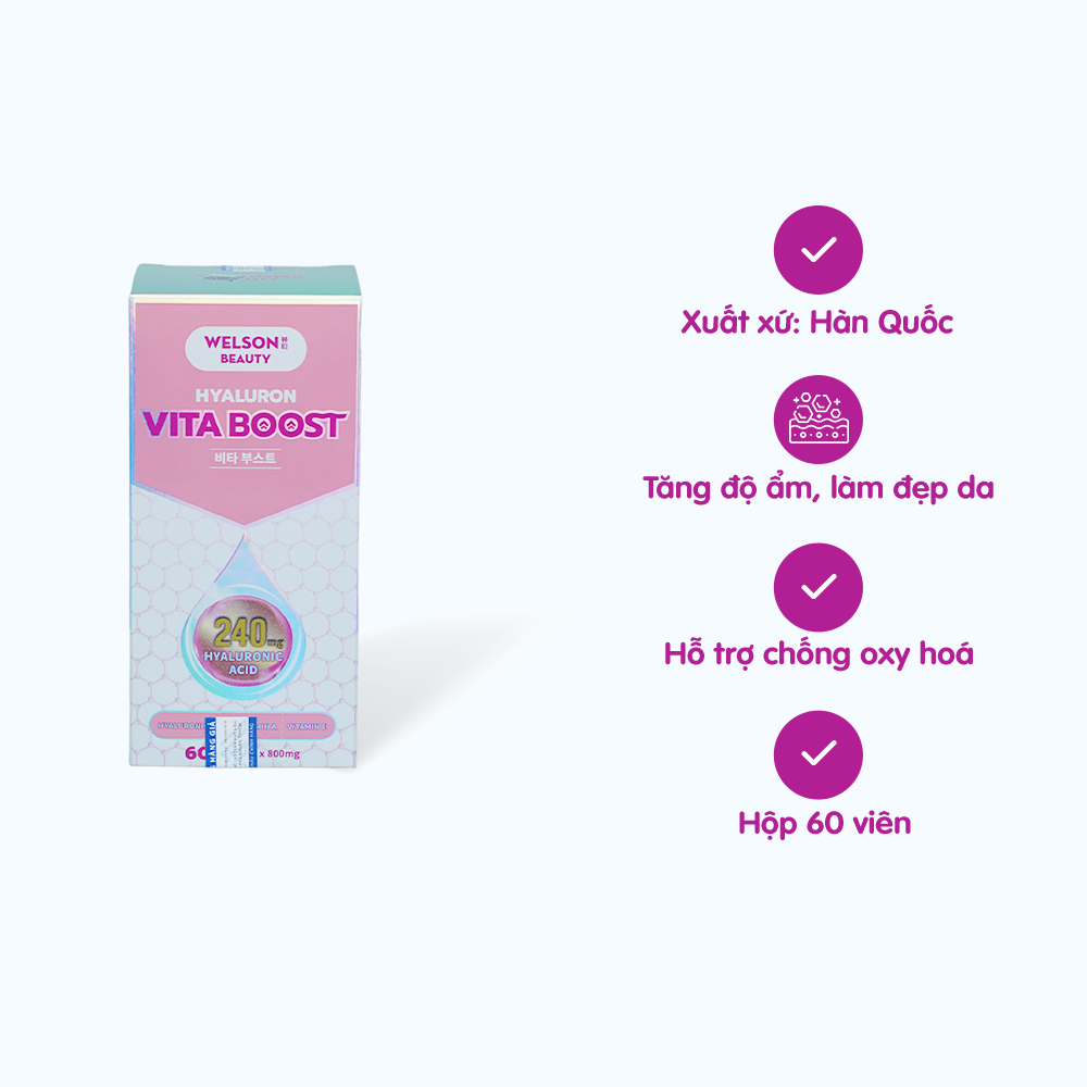 Viên uống WELSON BEAUTY Hyaluron Vita Boost 240mg hỗ trợ cấp ẩm đẹp da ...